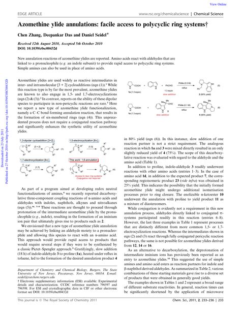 Pdf Cheminform Abstract Azomethine Ylide Annulations Facile Access To Polycyclic Ring Systems