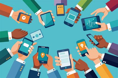 diverse hands using mobile devices in a collaborative setting premium ai generated vector