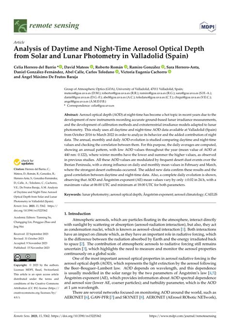 Pdf Analysis Of Daytime And Night Time Aerosol Optical Depth From Solar And Lunar Photometry