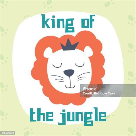 귀여운 미소 행복 한 사자 정글 킹 멋진 T셔츠 찻잔 가방 도시락 벽지 래퍼 포스터 및 배너 디자인을 아이 들을 위한 평면 벡터 일러스트 레이 션 구름에 대한 스톡 벡터