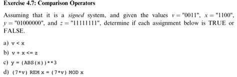 Solved Exercise Comparison Operators Assuming That It Chegg
