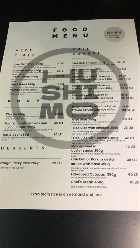 Menu At Hushimo Bucharest