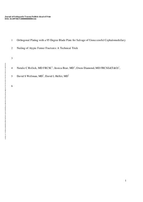 Pdf Orthogonal Plating With A 95 Degree Blade Plate For Salvage Of