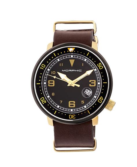 Morphic M58 Series Gold Case Dark Brown Nato Leather Band Watch W