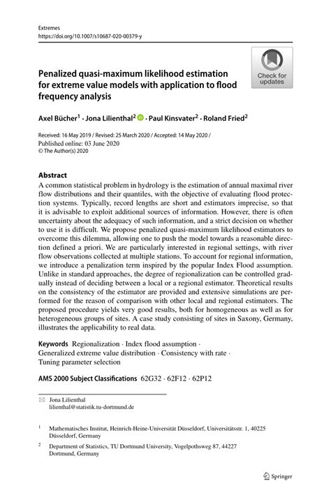 Pdf Penalized Quasi Maximum Likelihood Estimation For Extreme Value