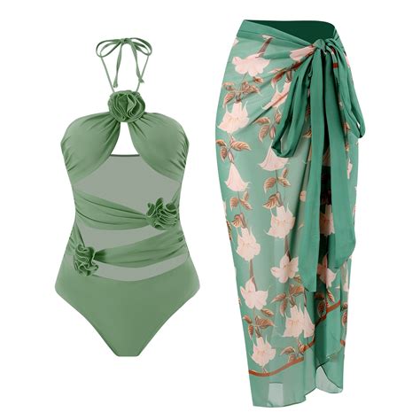 Ibtom Castle Womens One Piece Swimsuit With Beach Cover Up Wrap Skirt