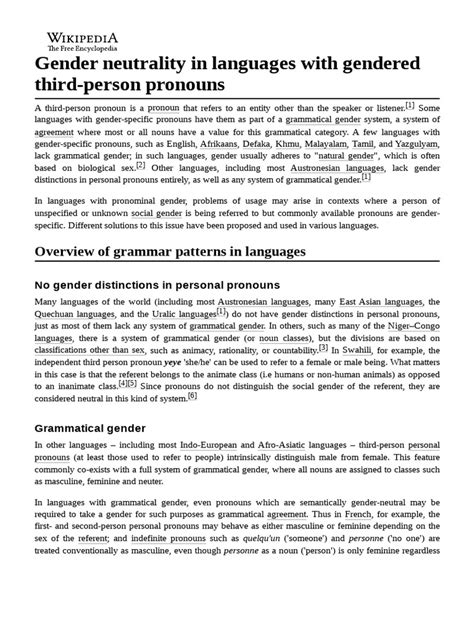 Gender Neutrality In Languages With Gendered Third Person Pronouns Pdf