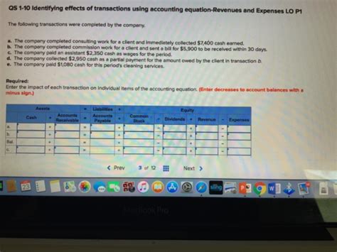 qs 1 10 identifying effects of transactions using accounting equation