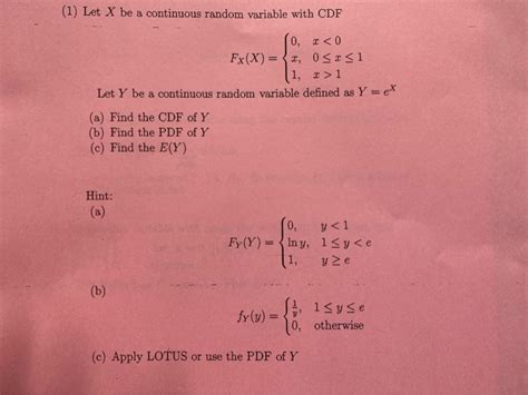 Solved 1 Let X Be A Continuous Random Variable With Cdf 0