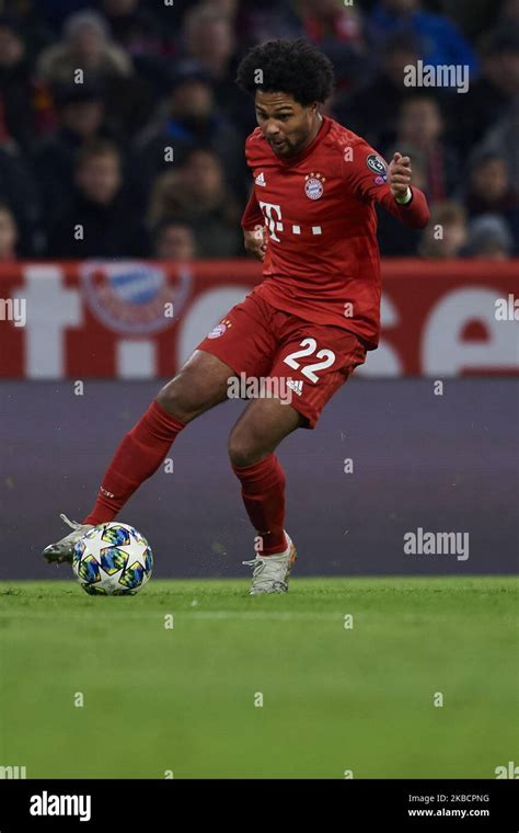 Serge Gnabry Of Bayern Munich Controls The Ball During The Uefa