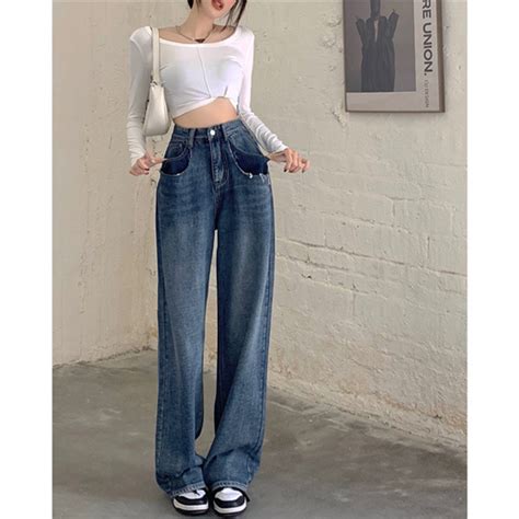 티몬 글로벌 홀세일 확실한 가격한국판 Chic 루즈핏 날씬해 보이는 청바지 워싱 하이웨이스트 와이드 팬츠 남성패션