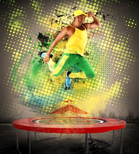 premium photo full length of man jumping on table against wall