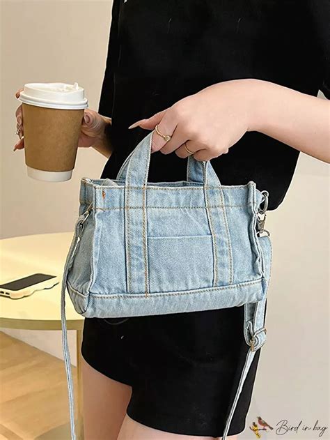 Birdinbag Compact Denim Square Bag Sleek And Portable Blue Denim Bag Denim Bag Diy