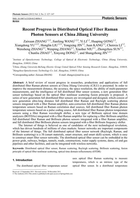 Pdf Recent Progress In Distributed Optical Fiber Raman Photon Sensors At China Jiliang University