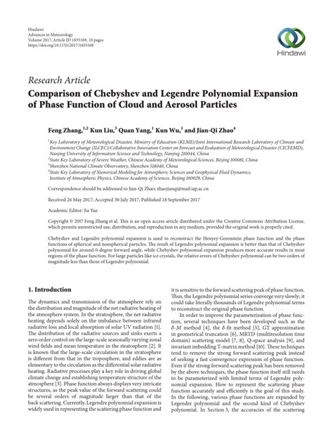 Pdf Comparison Of Chebyshev And Legendre Polynomial Expansion Of Phase Function Of Cloud And