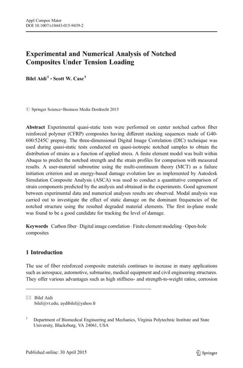 Pdf Experimental And Numerical Analysis Of Notched Composites Under Tension Loading