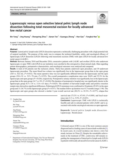 Laparoscopic Versus Open Selective Lateral Pelvic Lymph Node Dissection Following Total