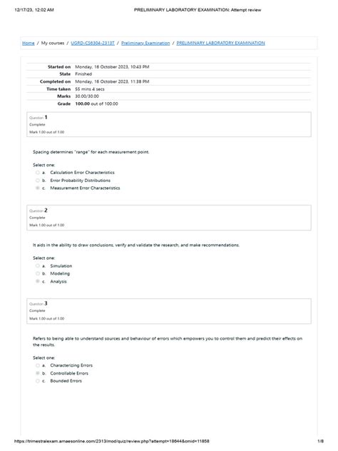 Preliminary Laboratory Examination Attempt Review Pdf Applied
