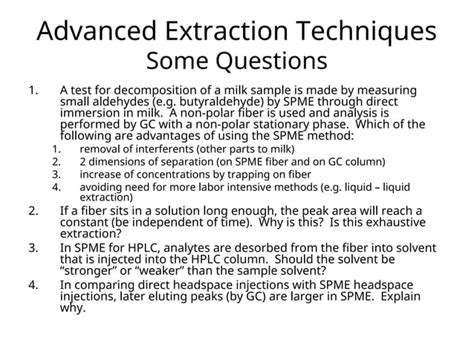 Advanced Extraction Techniques Solid Phase Micro Extraction Ppt