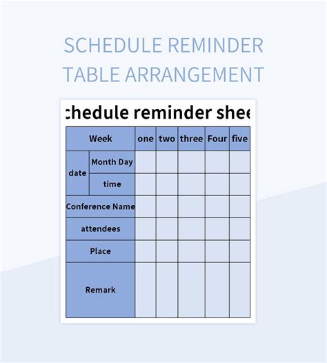 Schedule Reminder Table Arrangement Excel Template And Google Sheets File For Free Download