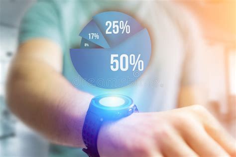 blue survey graph interface with business theme going out a smartwatch