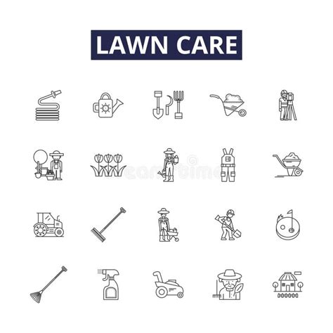 Lawn Care Line Vector Icons And Signs Gardening Weeding Fertilizing Aerating Edging De