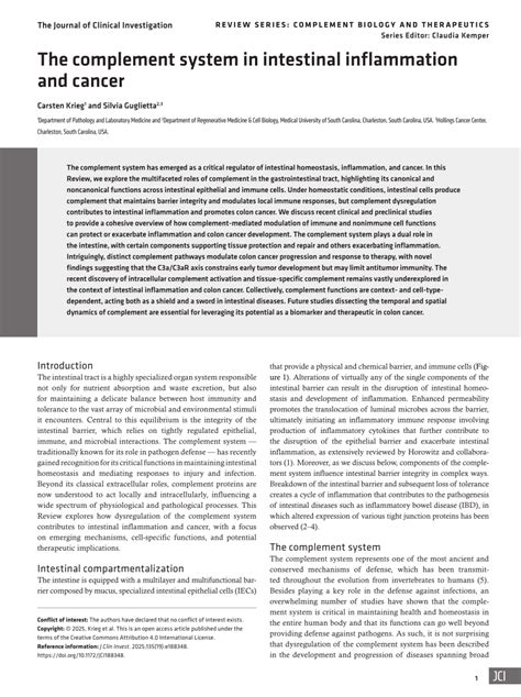 Pdf The Complement System In Intestinal Inflammation And Cancer