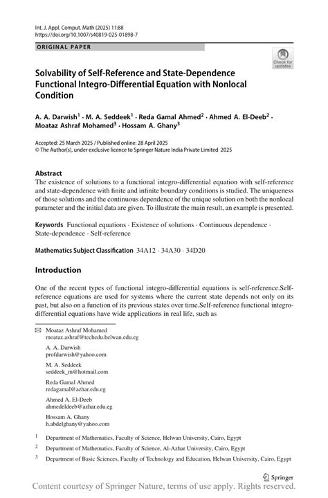 Solvability Of Self Reference And State Dependence Functional Integro
