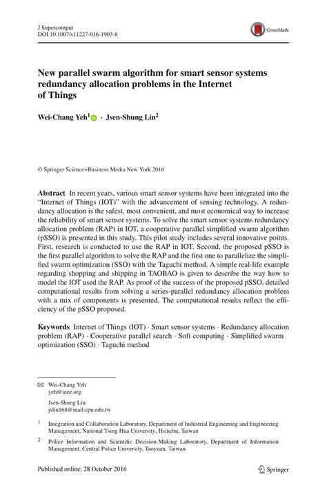 Pdf New Parallel Swarm Algorithm For Smart Sensor Systems Redundancy