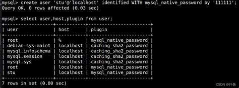 mysql数据库——用户管理与授权 创建用户user1 将学生表的select权限赋给用户user1 然后以user1登录 检查权限情况 csdn博客