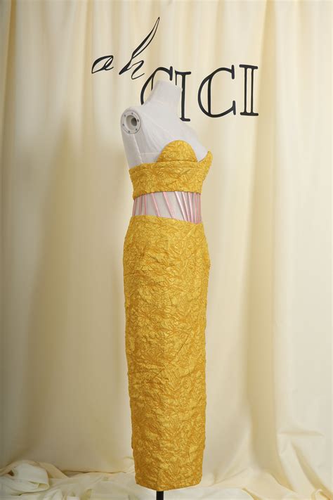 Jacquard Strapless Midi Dress Krzno