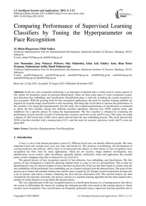 Comparing Performance Of Supervised Learning Classifiers By Tuning The Hyperparameter On Face
