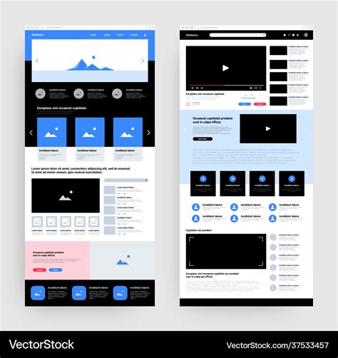Wireframe Website Landing Page Mockup With Header Vector Image