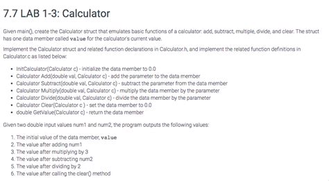 solved 7 7 lab 1 3 calculator given main create the