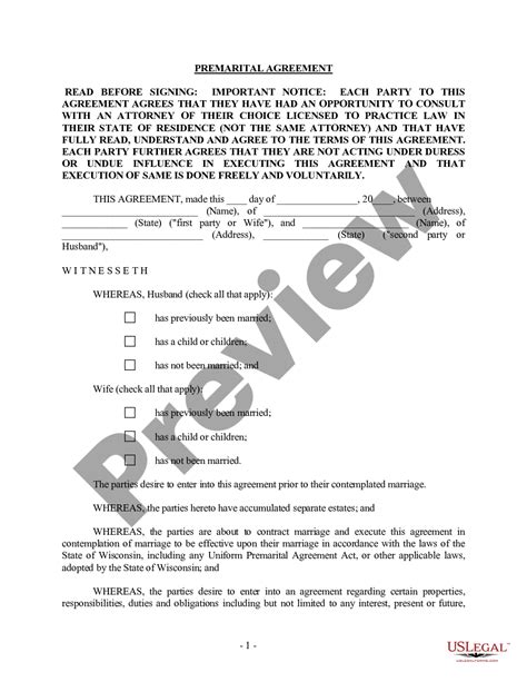 Wi Prenuptial Agreement Form US Legal Forms