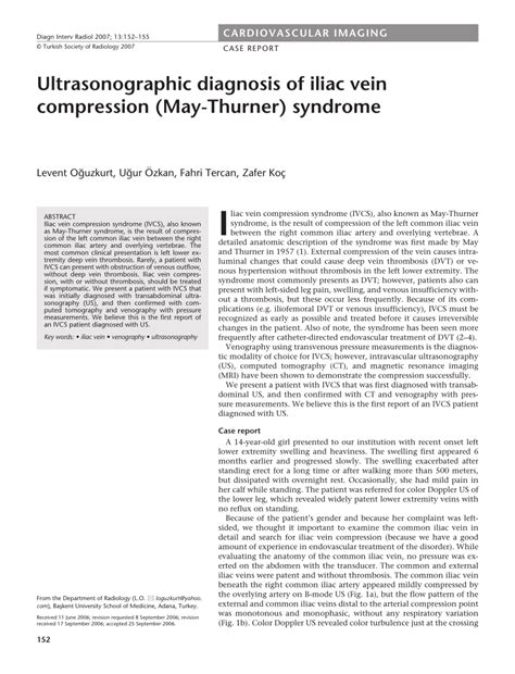 Pdf Ultrasonographic Diagnosis Of Iliac Vein Compression May Thurner