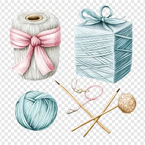 Yarn And Knitting Needles Watercolor Illustration Premium Ai