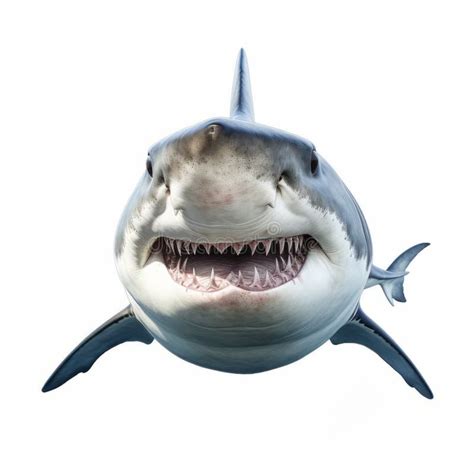 Humorous Hyper Realistic Shark Portrait On White Background Stock
