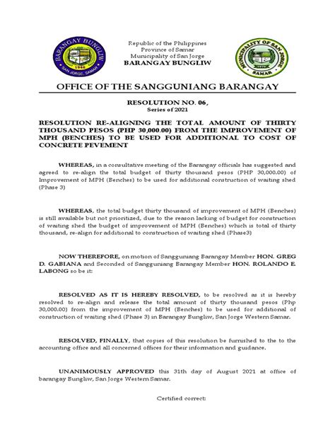 Resolution Re Aligning Of Budget Sample Pdf Economies Philippines