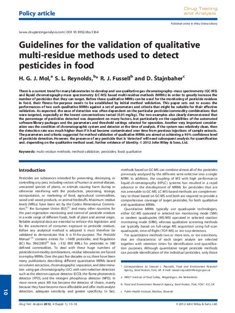 Pdf Guidelines For The Validation Of Qualitative Multi Residue