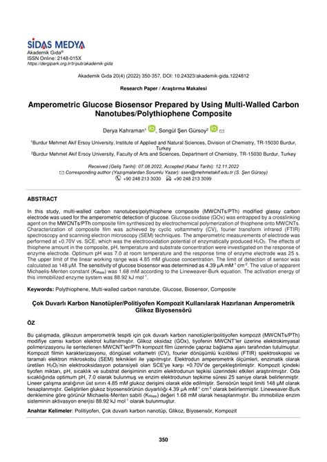 Pdf Amperometric Glucose Biosensor Prepared By Using Multi Walled