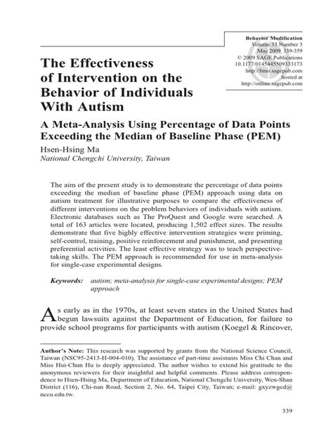 The Effectiveness Of Intervention On The Behavior Of Individuals With Autism Pdf