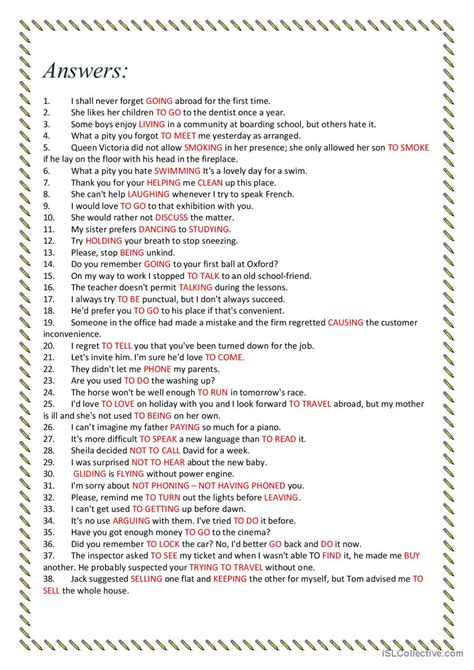Gerund Infinitive Exercise General English Esl Worksheets Pdf And Doc