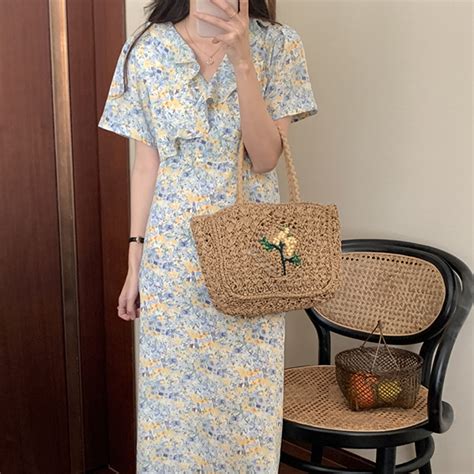 플라워 프릴 브이넥 롱원피스 Lu51011