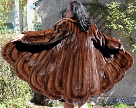 Mink Coat Lunaraine Mink Fur Coat Swinger Bow Design Pattern Dark Brown