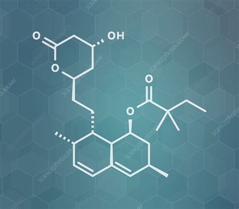 Simvastatin Cholesterol Lowering Drug Molecular Model Stock Image