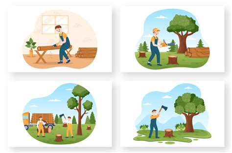 8 Tree Cutting And Timber Illustration By Denayunethj Thehungryjpeg