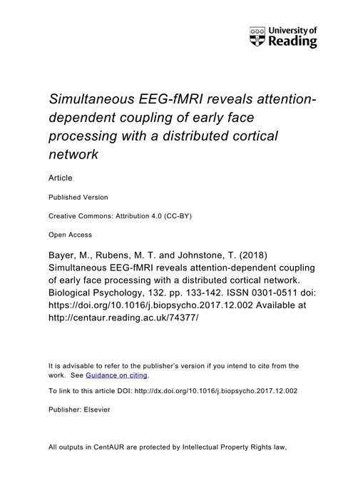 Simultaneous Eeg Fmri Reveals Attention Dependent Coupling Of Early Face Processing With A