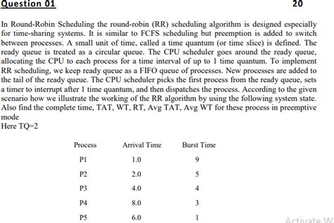 Solved Question 01 20 In Round Robin Scheduling The