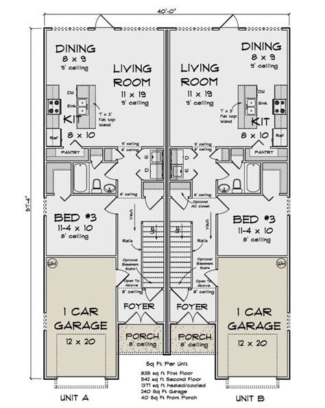 Modern Duplex Plan 1377 Square Feet 3 Bedrooms 3 Bathrooms Floor